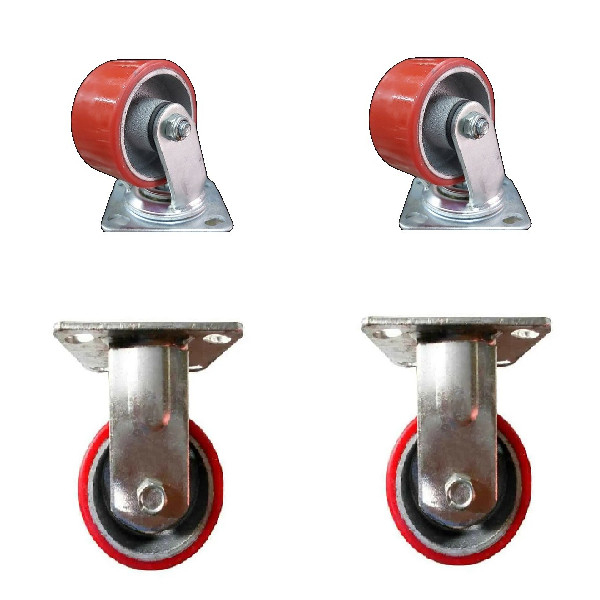 Jual Roda Troli Trolly PU Merah 4 Inch 2 Hidup & 2 Mati Heavy Duty ...