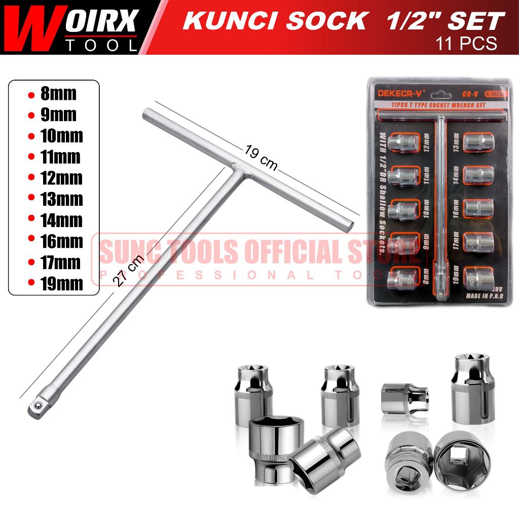 Jual WOIRX TOOL Kunci T Kunci Sok Sock 1/2" inch + Exstension Bar 11 ...