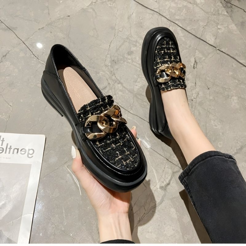 Jual COD Sepatu Docmart Wanita Rantai Logam Gold Premium Terbaru ...