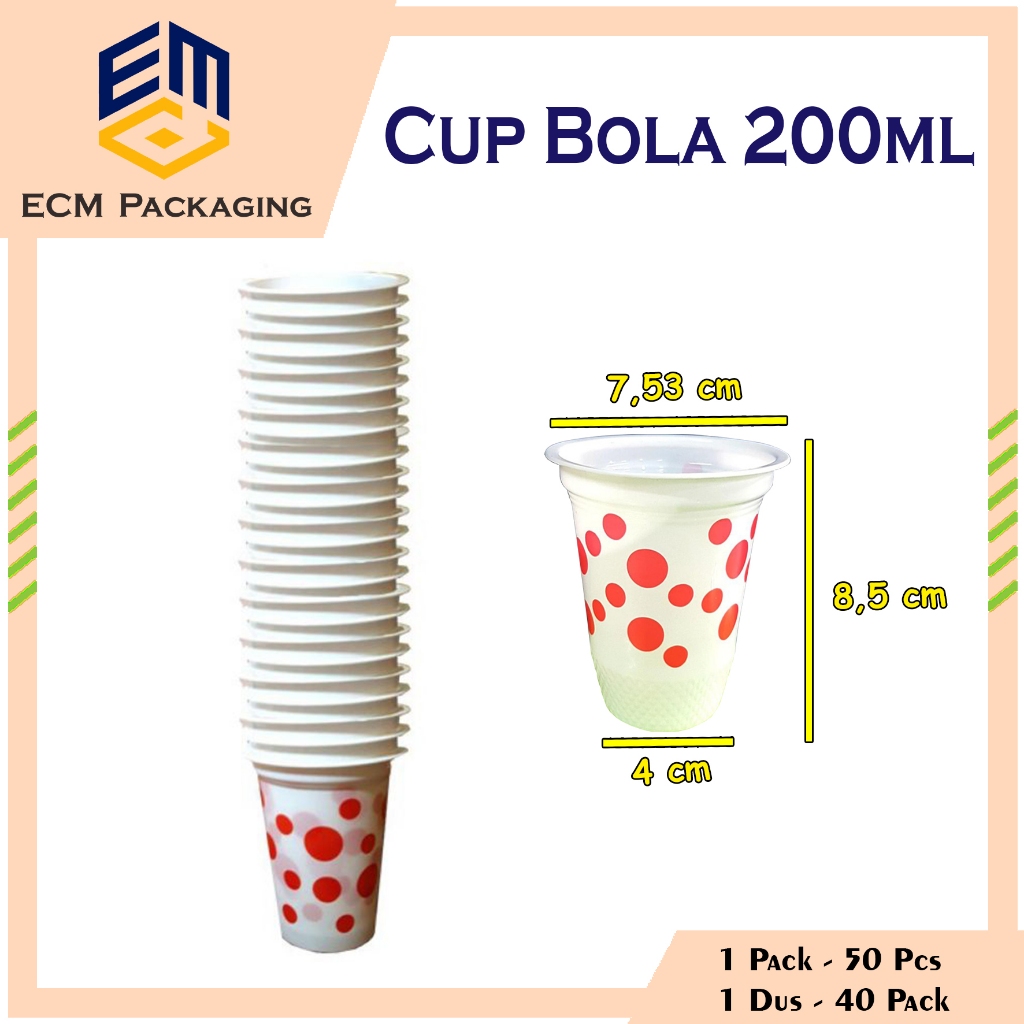 Jual Cup Bola Merah Putih 50pcs | Cup gelas Plastik 200ml | Shopee ...