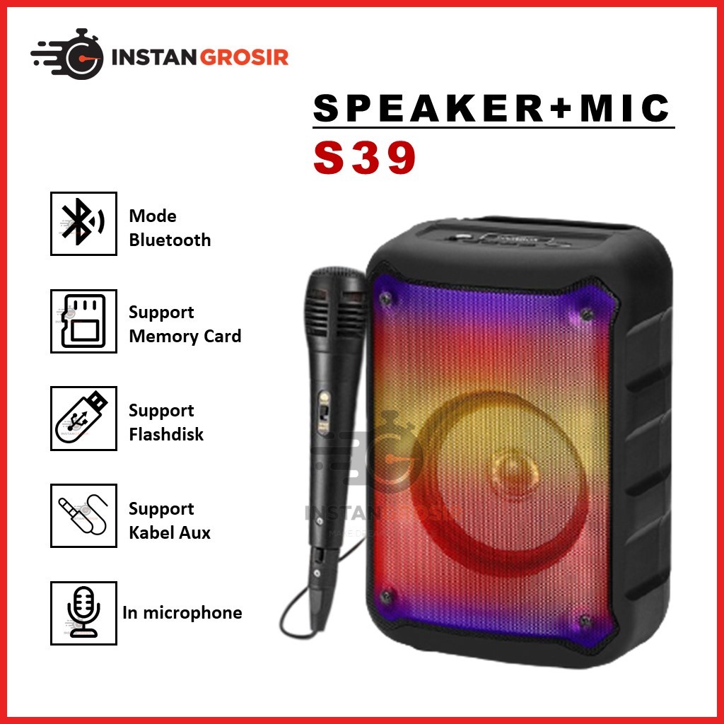 Jual Speaker Bluetootn karoke S39 S-39 + Mic soonbox spiker karaoke Blutut Bass wireless LED ...