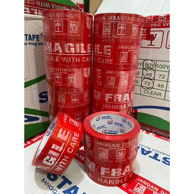 Jual Lakban Fragile 100 Yard BC x 48mm – Tape Fragile Shopee | Merah ...