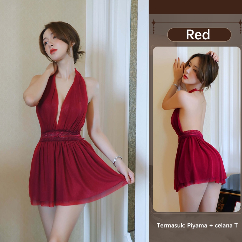 Jual Gadis Kitty Sexy Lingerie Piyama Wanita Punggung Terbuka Halterneck Baju Tidur 1137 ...