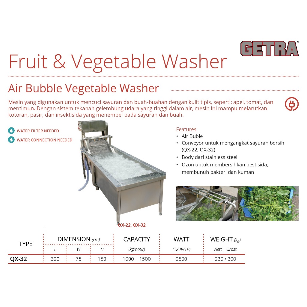 Jual GETRA Air Bubble Vegetable Washer QX-32 Mesin Pencuci Sayuran Dan ...