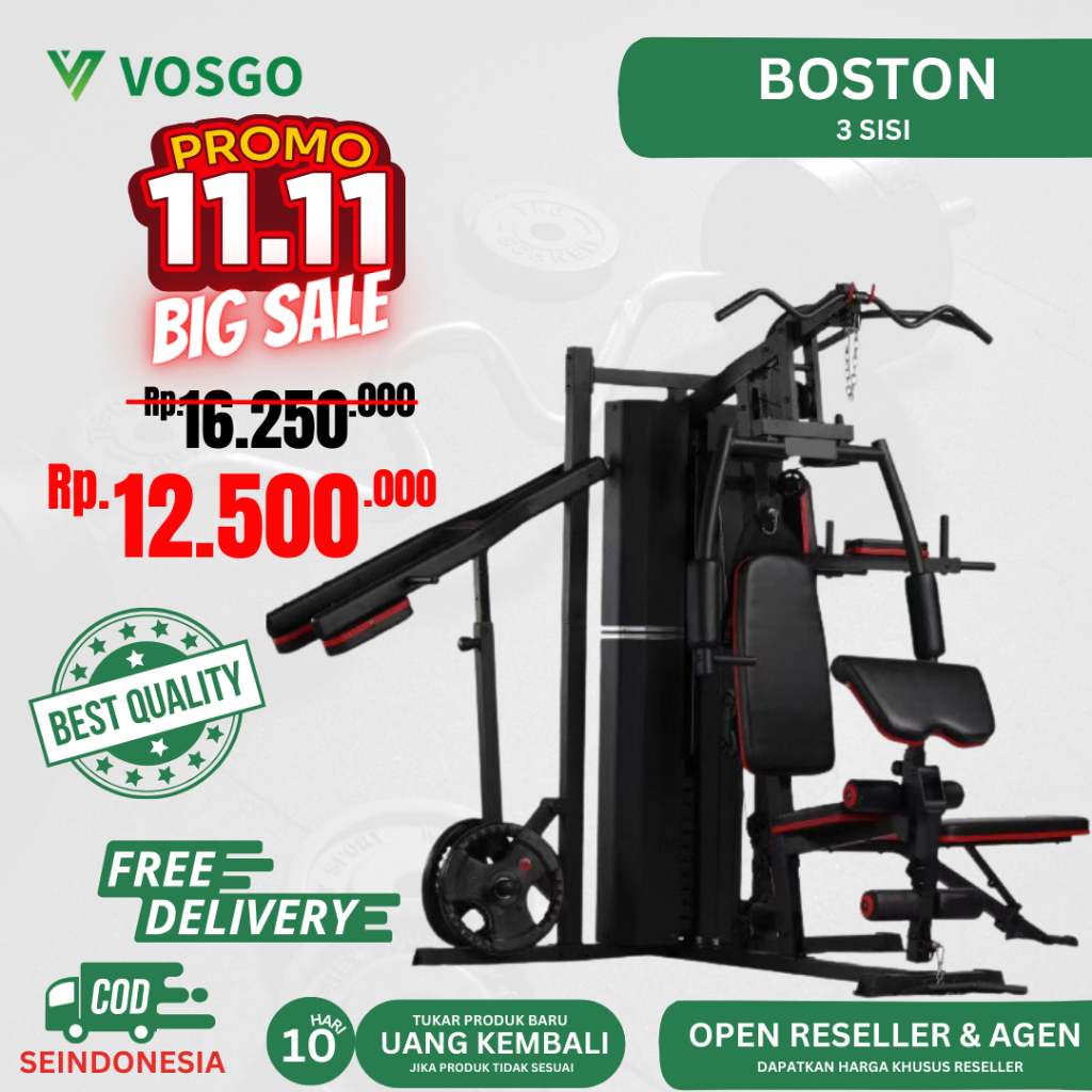 Jual Alat Fitness Home Gym 3 Sisi Multifungsi Boston Vosgo | Shopee ...
