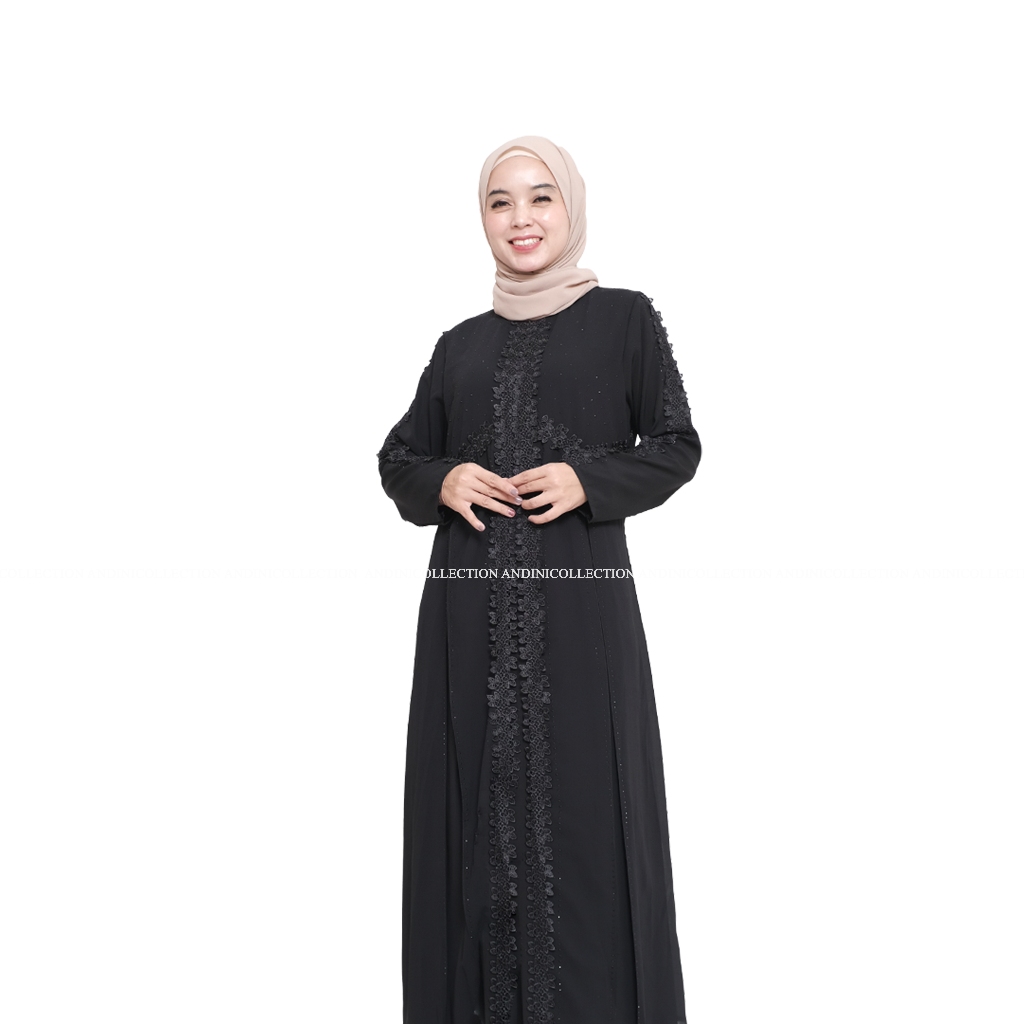 Jual Andinicollection Abaya Maxi 407 Miraj Umroh Hitam Putih Renda ...