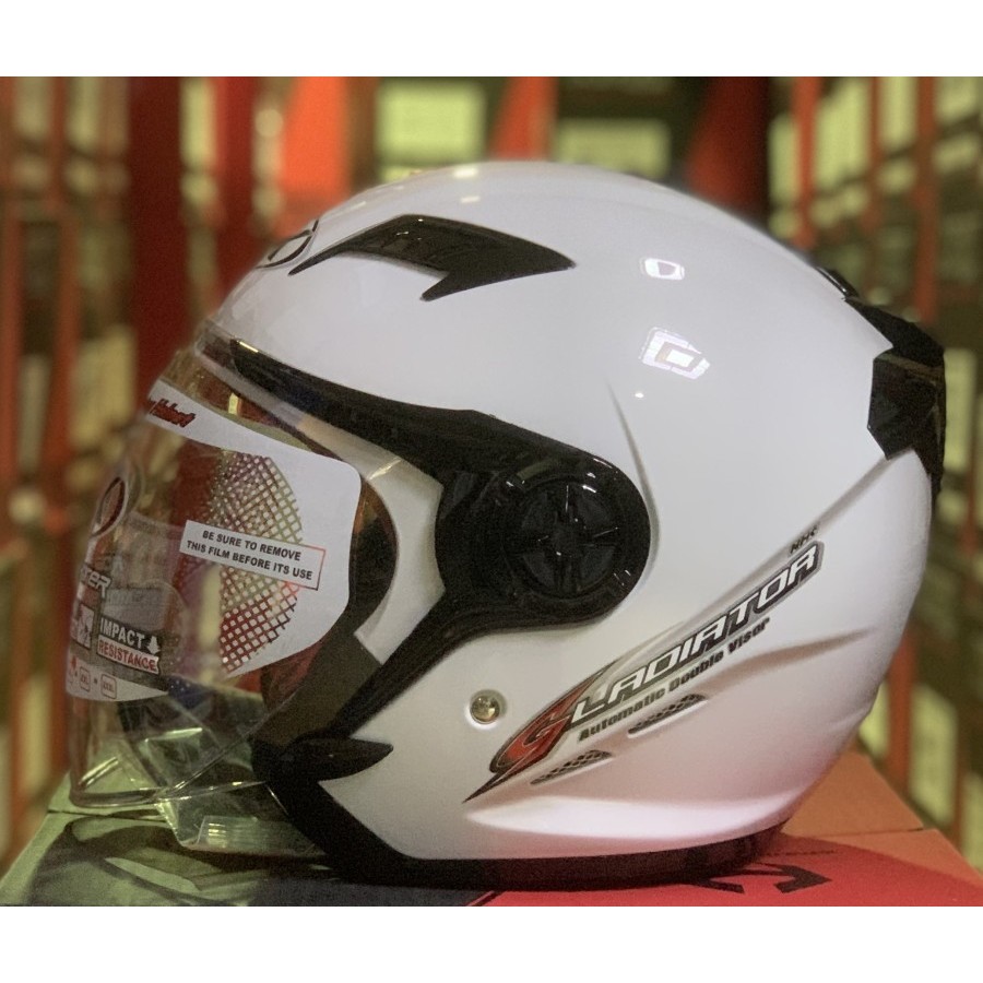 Jual Helm NHK Gladiator Solid White Putih Glossy Double Visor Half Face ...