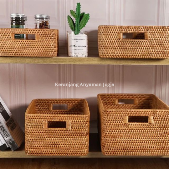 Jual Kotak Penyimpanan Keranjang Rotan / Laci Box Rotan Anyaman Asli ...