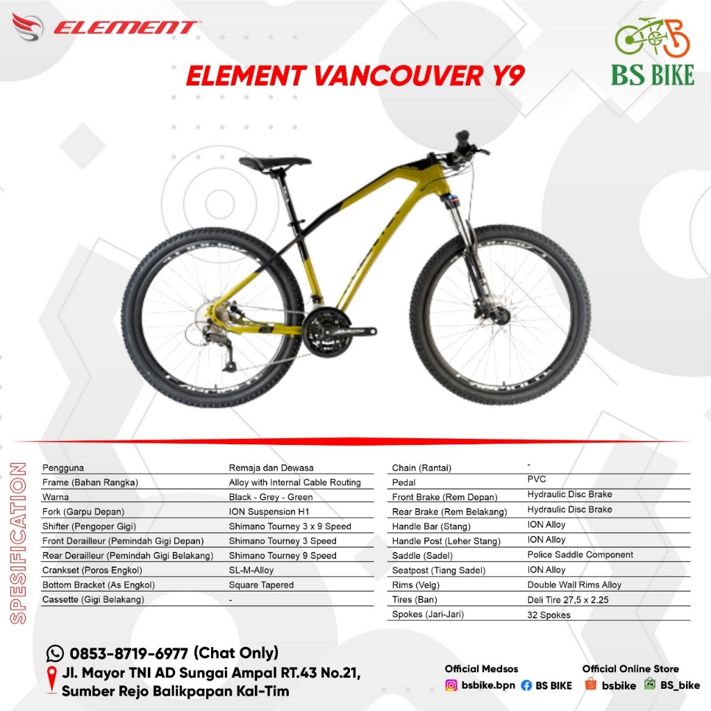 Jual Sepeda MTB Element Vancouver Y9 Ukuran 27.5 | Shopee Indonesia