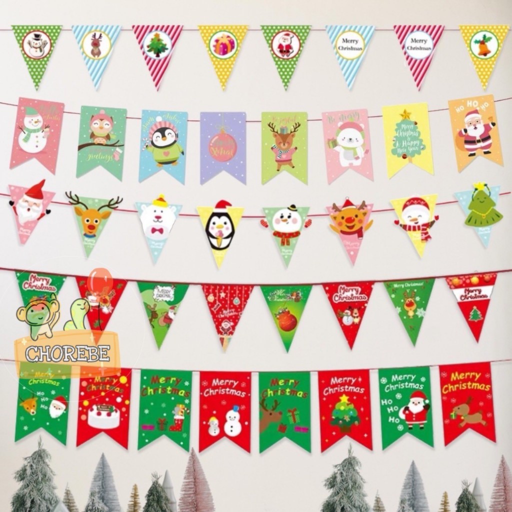 Jual Banner Karton Bunting Flag Segitiga Backdrop Merry Christmas Natal ...