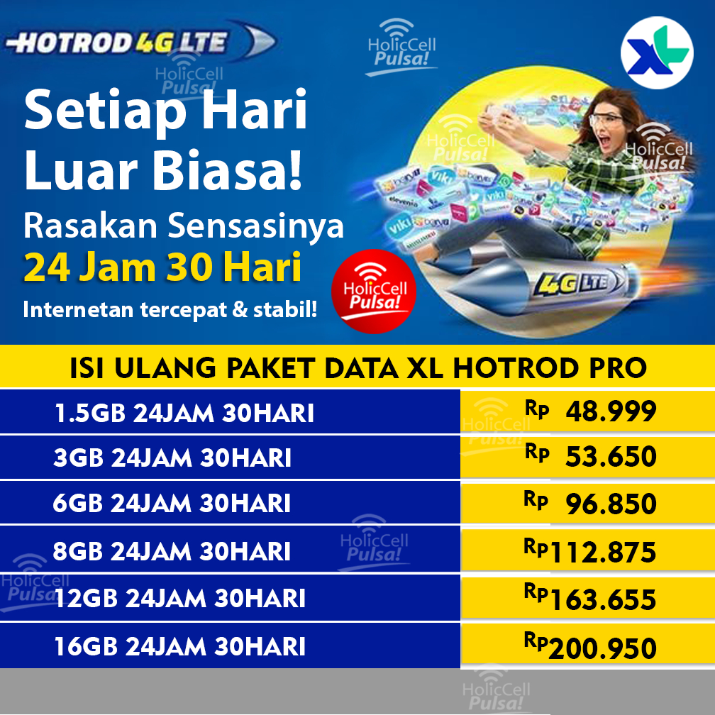Jual PAKET DATA XL HOTROD PRO 1,5GB 3GB 6GB 8GB 12GB 16GB I WAJIB BACA ...