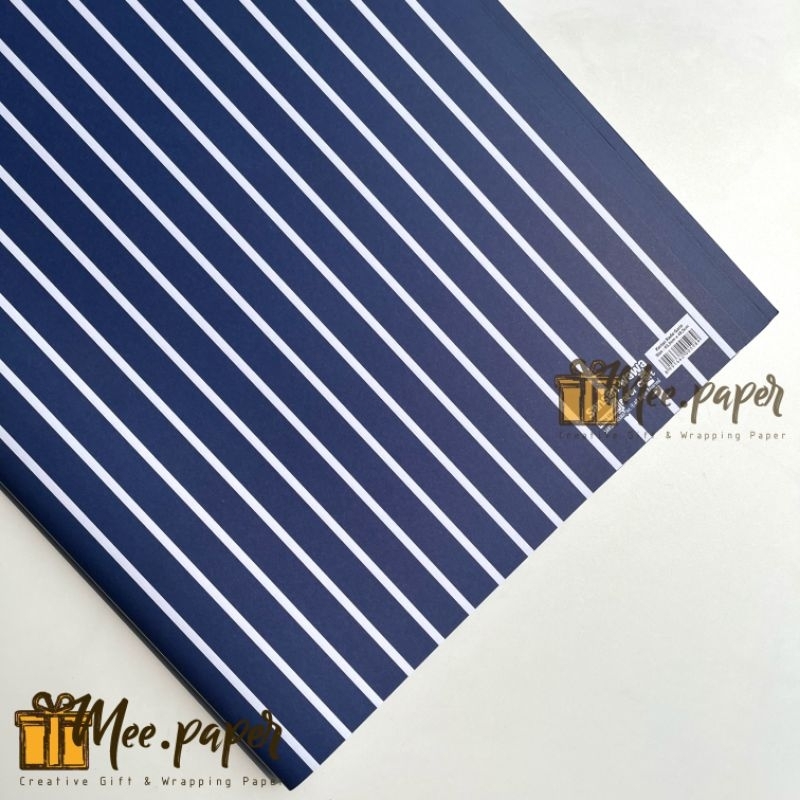 Jual Kertas Kado Sansan Wawa Motif Garis Biru Dongker, Bungkus ...