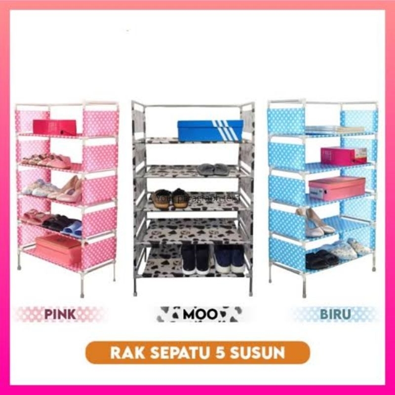 Jual Rak Sepatu Portable Susun Serbaguna 5 Tingkat Rangka Besi Bongkar ...
