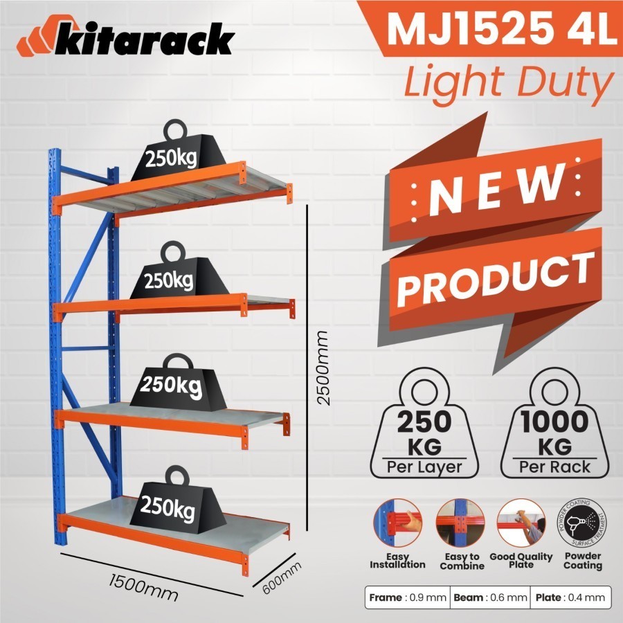 Jual RAK GUDANG KITARACK MJ1525 LIGHT DUTY 4 LAYER 250KG/LAYER 1000KG ...