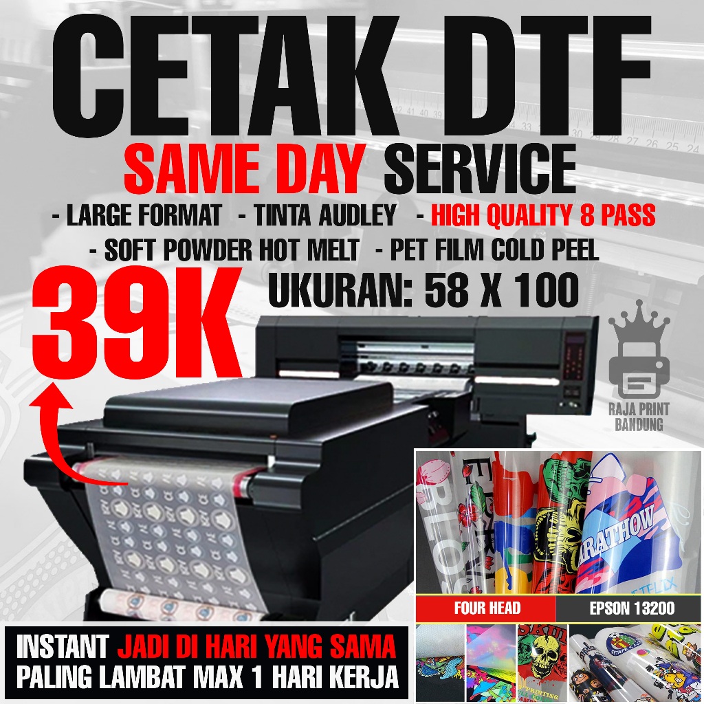 Jual Jasa Cetak Print DTF Sablon Custom Permeter Lebar 60cm, 30cm, A4, & A3, High Quality 8 Pass ...