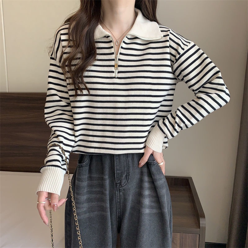Jual LONG SLEEVE KNIT STRIPE KAOS RAJUT WANITA LENGAN PANJANG MX793 | Shopee Indonesia
