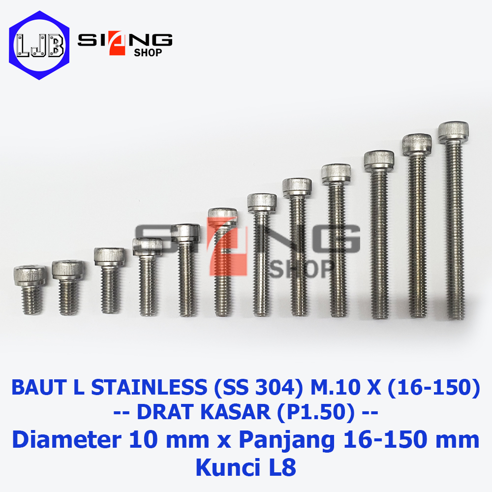 Jual Baut L M10 Drat Kasar Stainless 304 THE A2-70 | Shopee Indonesia