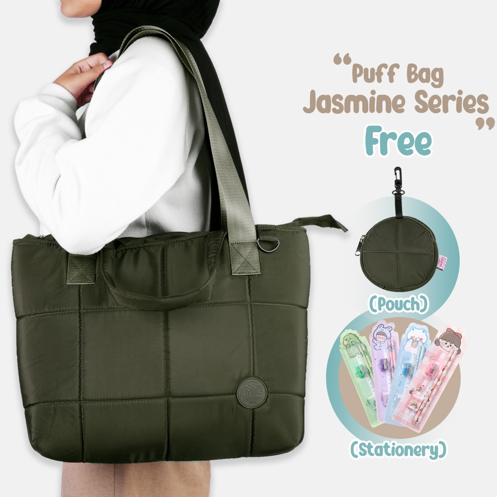 Jual AGS -Tas Totebag Puff Tas Bahu Puffy Jasmine Warna Hijau Army | Shopee Indonesia