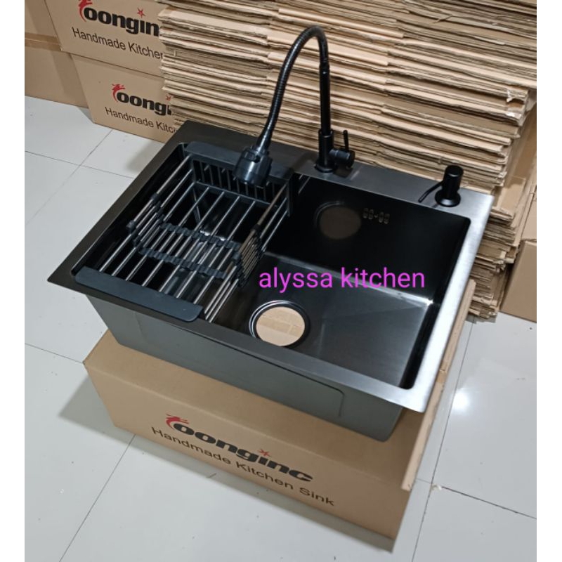 Jual paket kitchen sink stainless 6045 hitam / Paket Kitchen sink 6045 ...