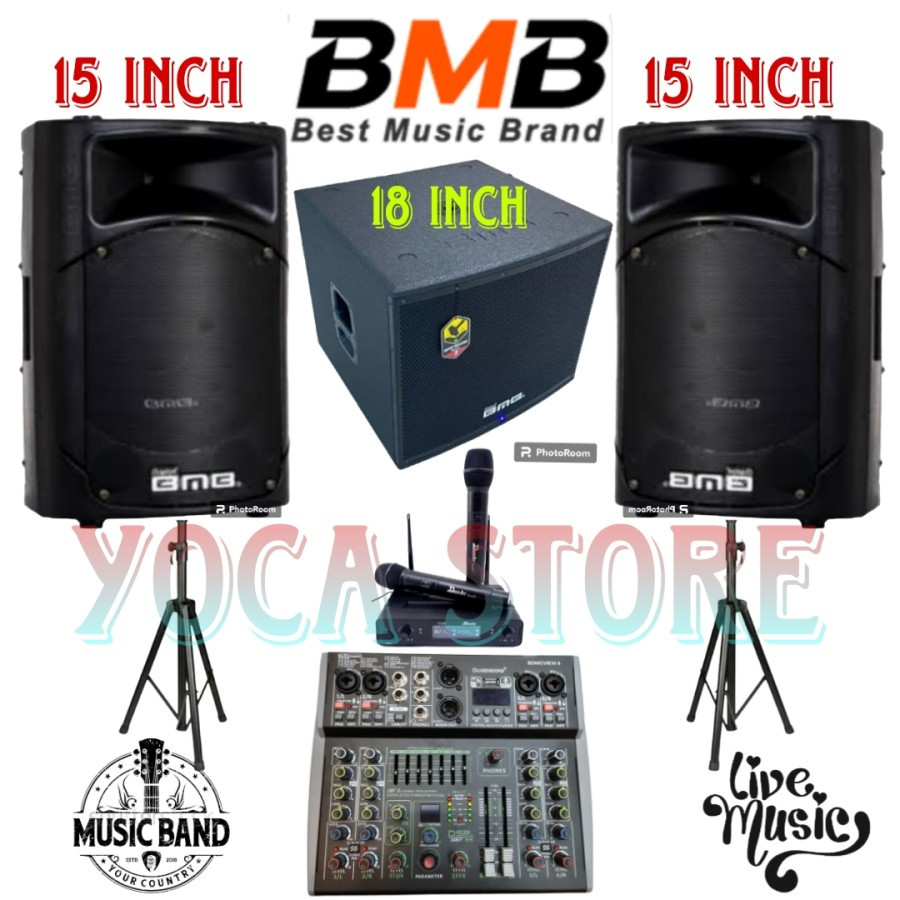 Jual Sound Live Akustik BMB 15 Inch + Subwoofer BMB 18 inch 2 Mic Wireless | Shopee Indonesia