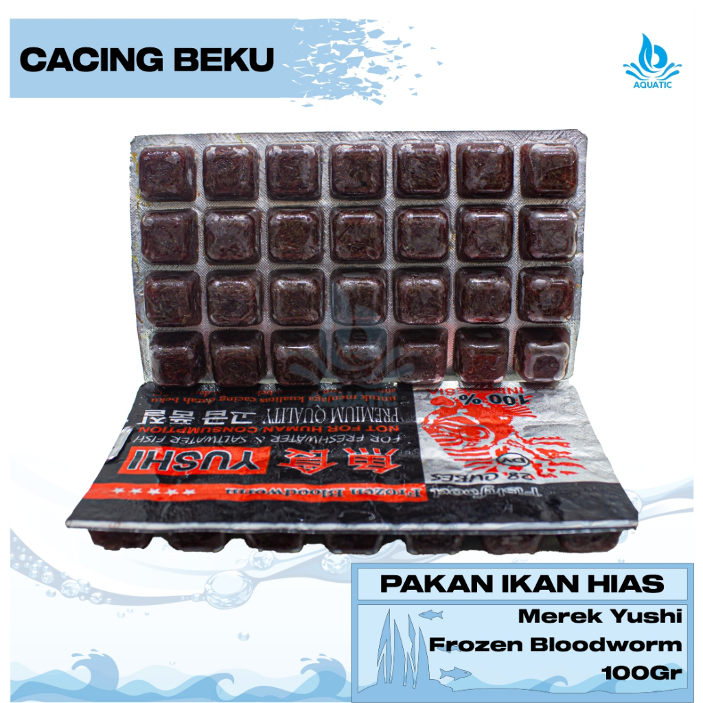 Jual Cacing Beku Frozen Makanan/Pelet Ikan Hias Bloodworm Yushi 100gr ...