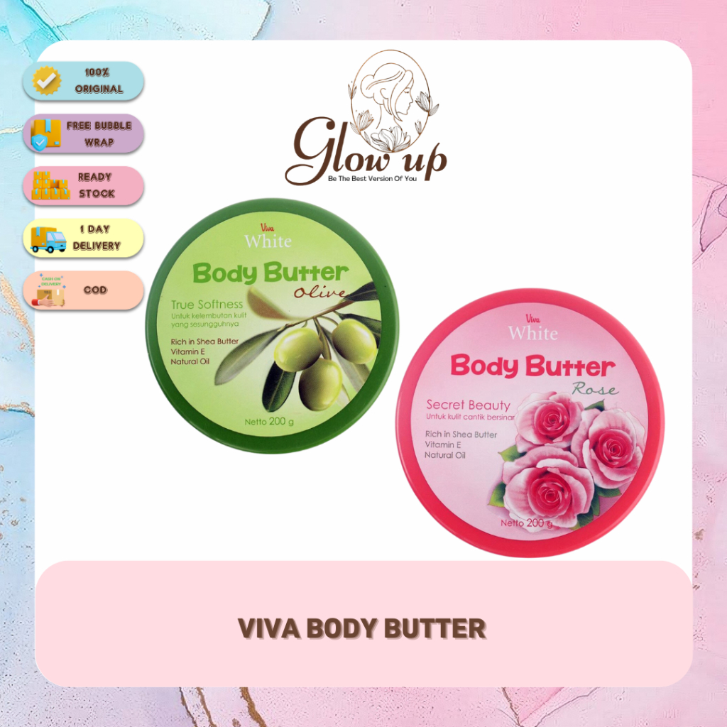 Jual GLOWUP VIVA WHITE BODY BUTTER ROSE 200 GR/PELEMBAB KULIT BADAN | Shopee Indonesia