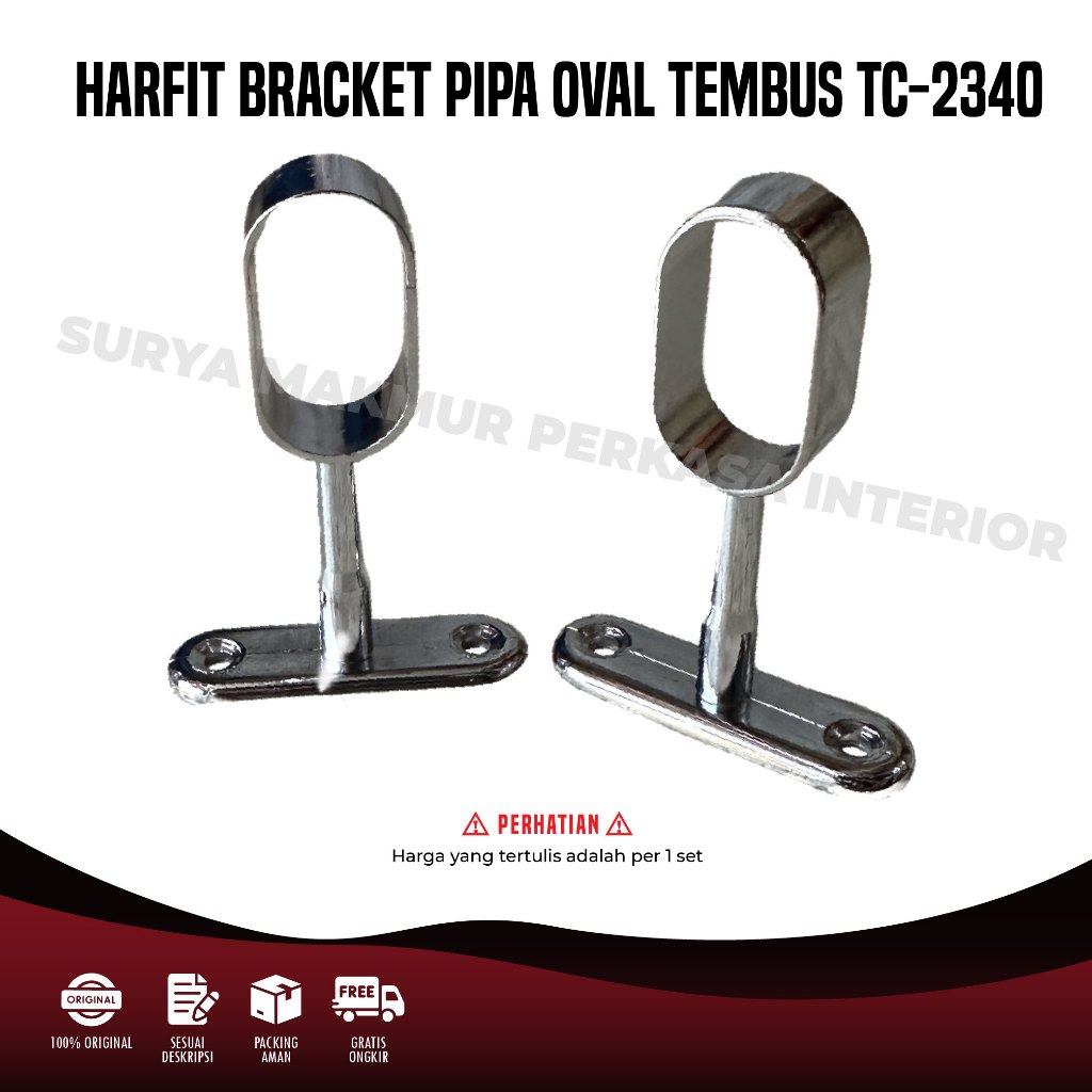 Jual (ISI 2) HARFIT Bracket Pipa Oval Dop Tiang Pipa Oval TENGAH Pipa ...