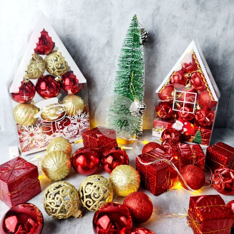 Jual Hiasan Gantungan Pohon Natal Box Rumah Set Mix Metalik Grosir ...