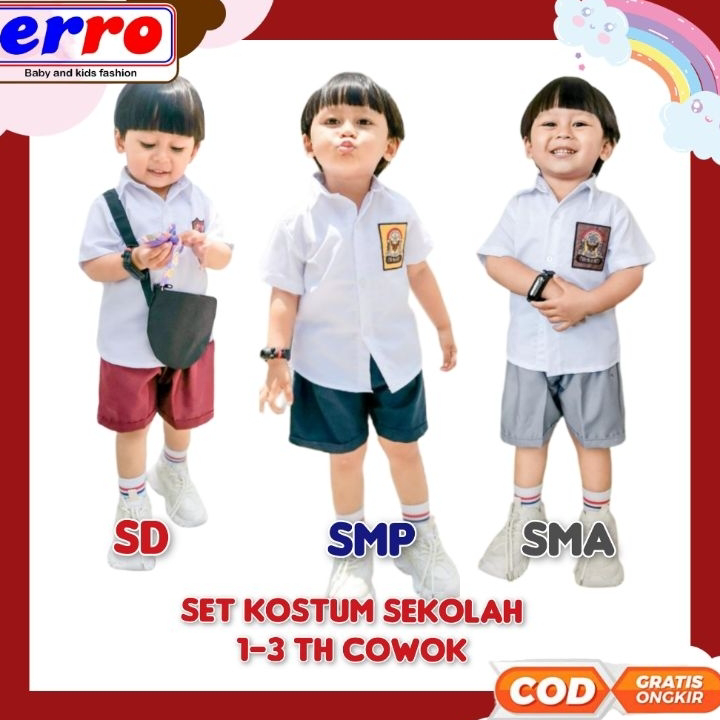 Jual Murah Banget Set Seragam Bayi Cowo 1-3 tahun Kostum Sekolah Anak ...