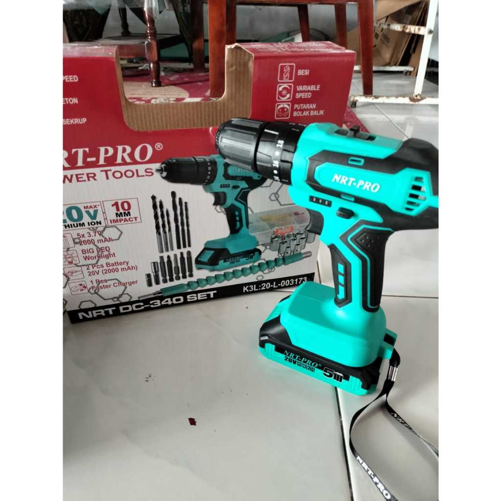 Jual MESIN BOR BETON BATERAI/CORDLESDRILL NRT PRO DC340 SET (20 VOLT ...