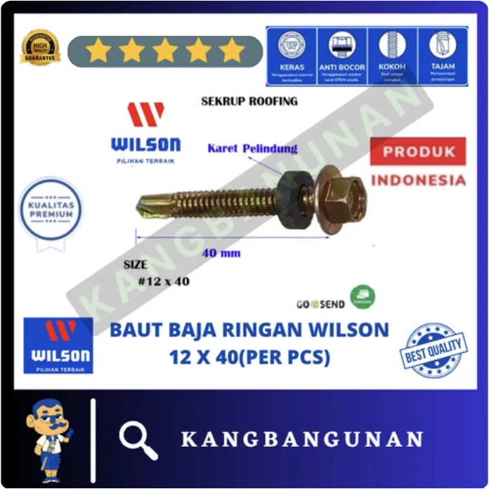 Jual BAUT SEKRUP ATAP ROOFING SCREW 12 X 40 WILSON per pcs | Shopee ...