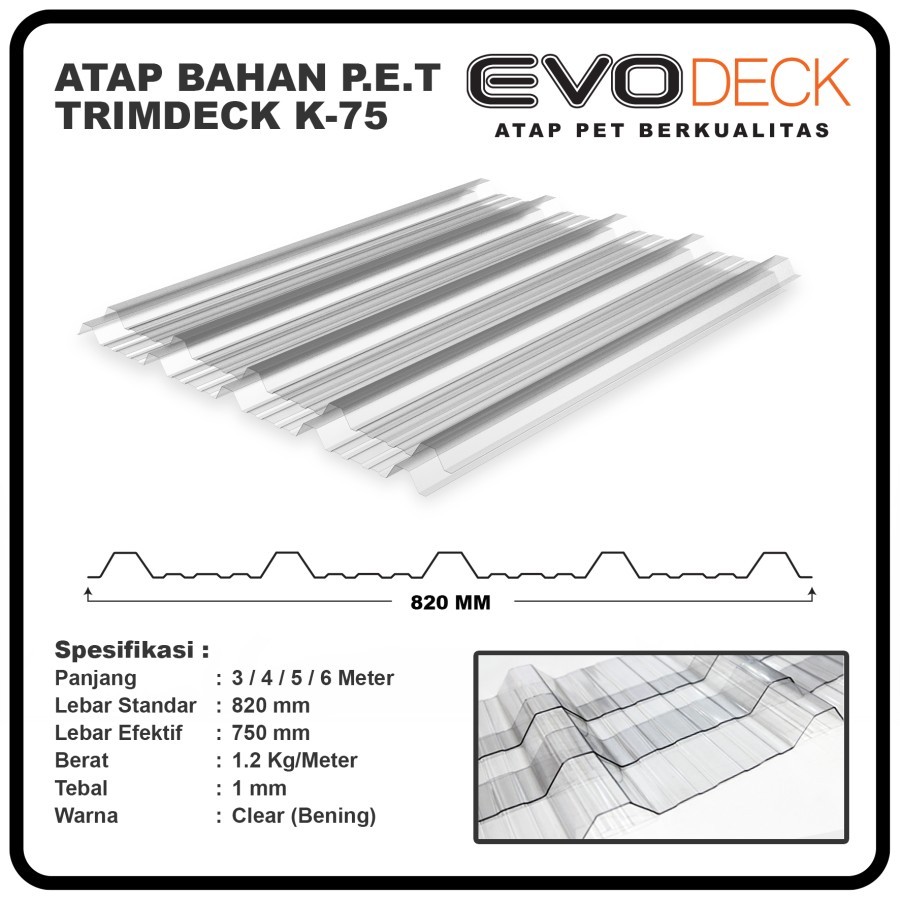 Jual SENG ATAP P.E.T EVO DECK TRIMDECK K-75 CLEAR (BENING) | Shopee ...