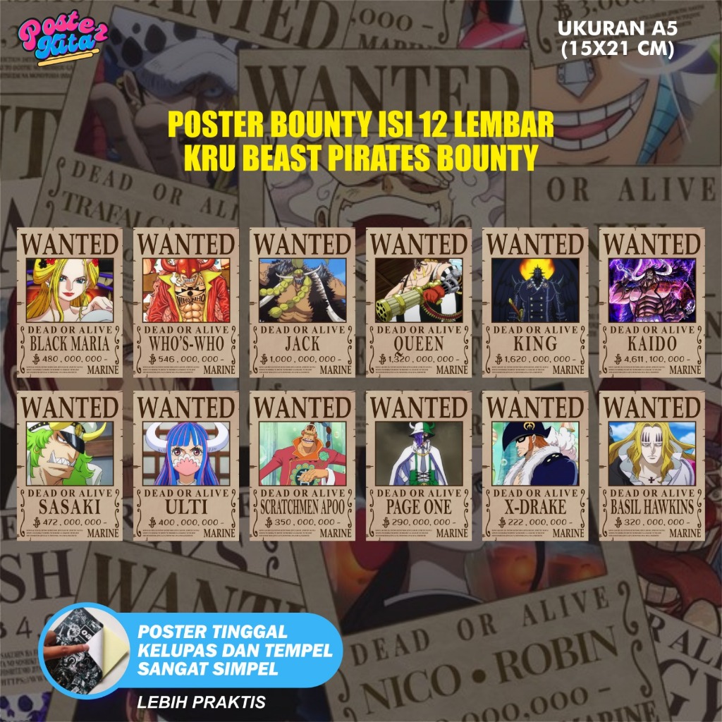 Jual Poster One Piece Bounty Kru Beast Pirates Poster One Piece Wanted ...