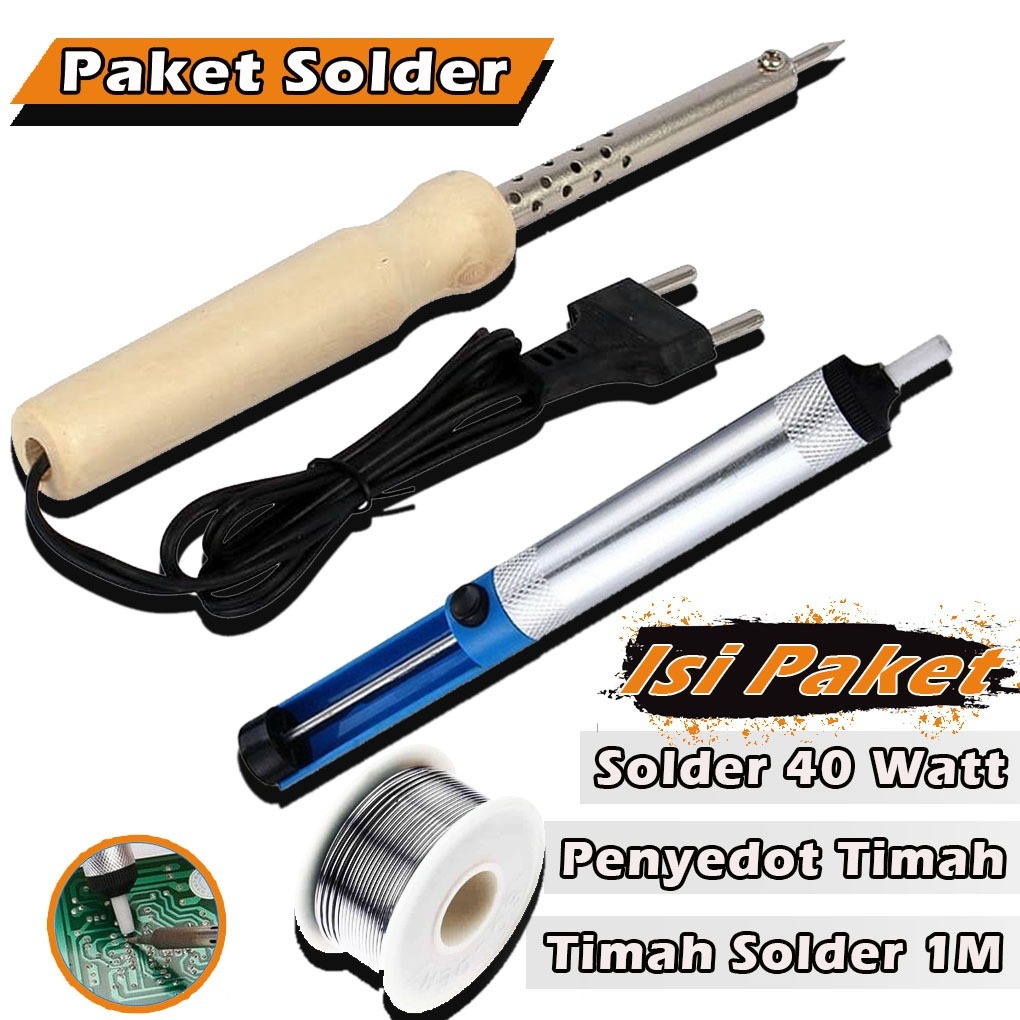 Jual Paket Alat Solder Listrik Solder 40W, Penyedot Timah, Timah Solder ...