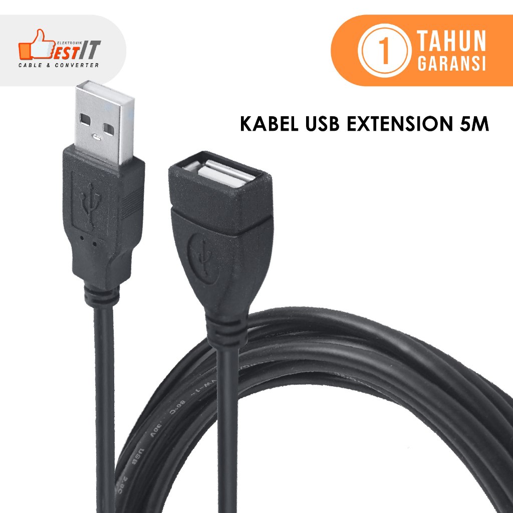 Jual Kabel USB Extension 2.0 Hitam Panjang 5 Meter Male to Female ...