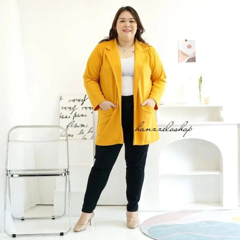 Jual LD JUMBO 120 130 170 XXL BAJU ATASAN LONG BLAZER OUTER KERJA WANITA RESMI SCUBA PREMIUM ...