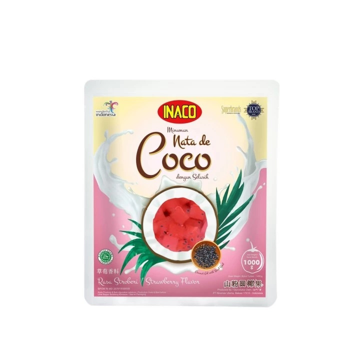Jual Inaco Nata De Coco Strawberry Dengan Selasih 1 Kg | Shopee Indonesia