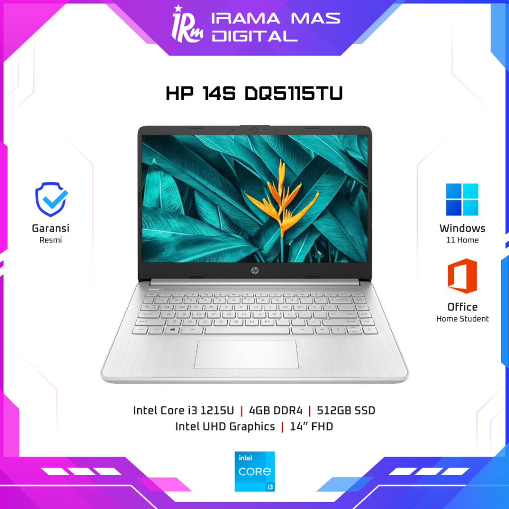 Jual HP 14S-DQ5115TU intel core i3 1215U 4GB 512GB SSD 14 FHD W11 ...