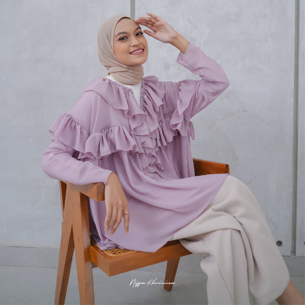Jual Bynissa-Emma Blouse-Atasan-Blouse-Dress Panjang-Tunik-Ruffle-Kemeja-Korean Style-Motif ...