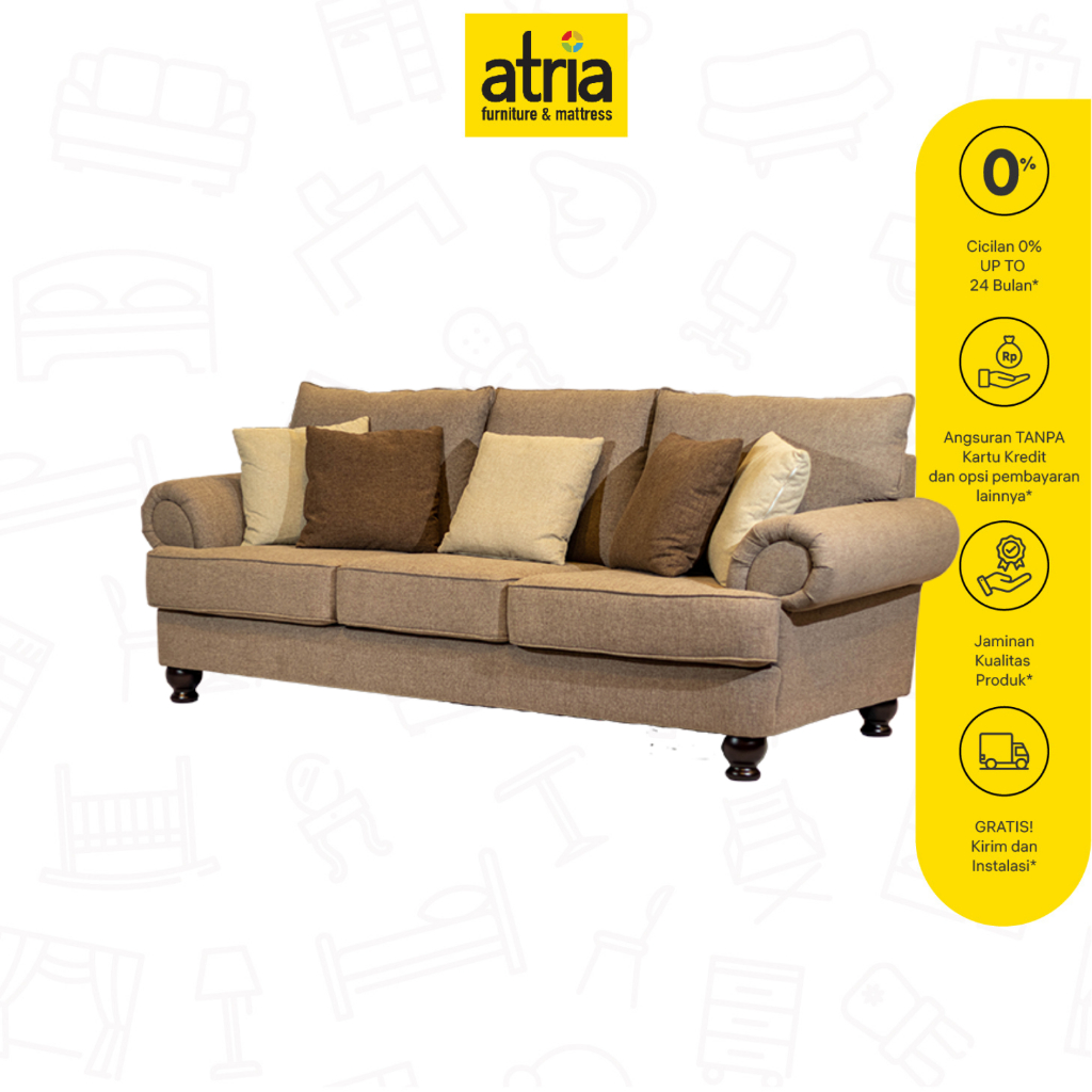 Jual Atria Sofa 3 Seat Alina Fabric 227*88*83Cm Dark Beige | Shopee ...
