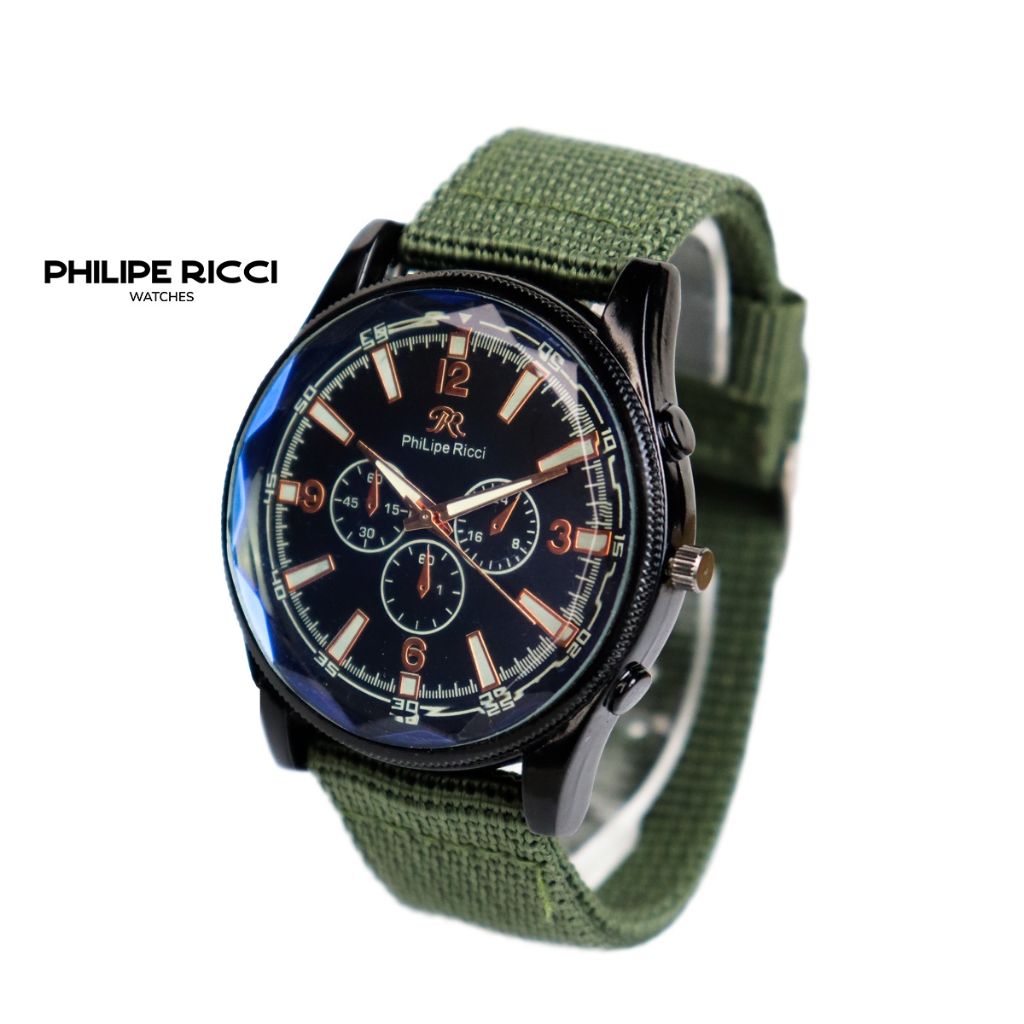 Jual PhiLipe Ricci Jam Tangan Pria Analog Strap Tali Kanvas Diameter ...