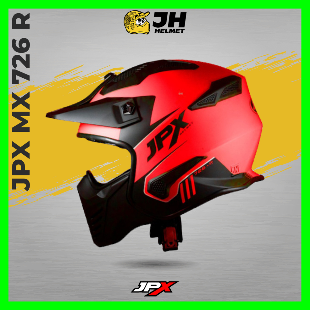 Jual Helm JPX MX 726R Solid Red Fluo Black Doff | Helm Full Face | Helm Modular | JUAL HELM ...