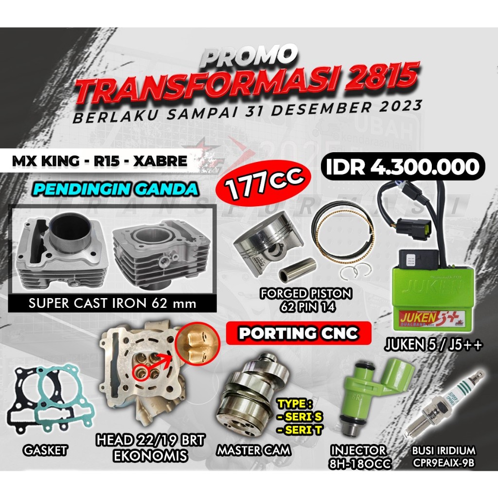 Jual PAKET BORE UP BRT 2815 MX KING XABRE 177 CC | Shopee Indonesia
