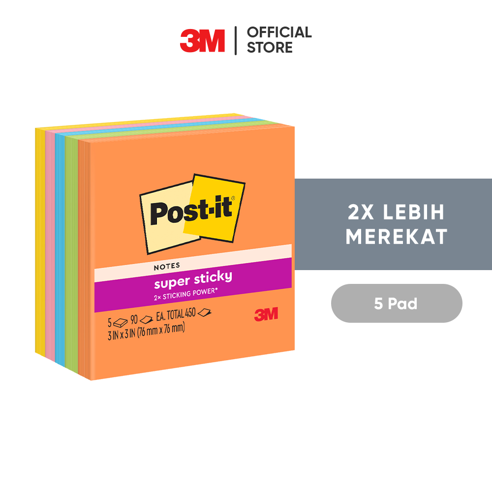 Jual 3M™ Post-it® Super Sticky, Notes, 654-5SSAU, 2x Lebih merekat, 5 ...