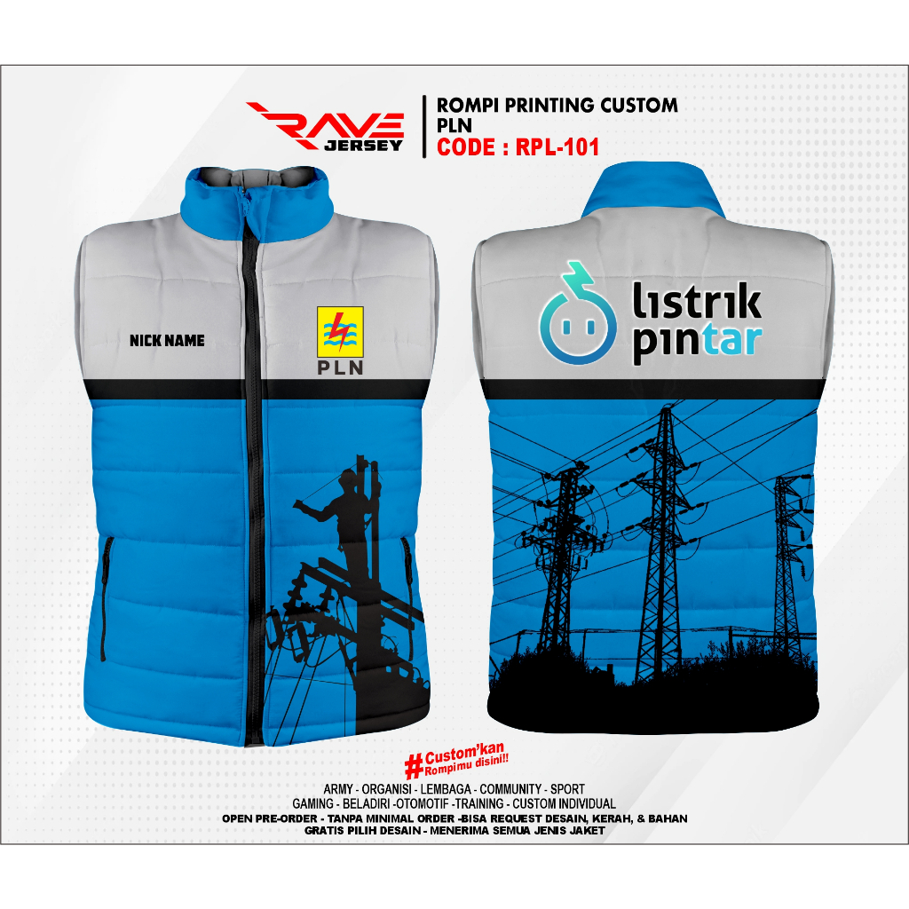 Jual ROMPI PUFFER/DACRON/GELEMBUNG PLN SESI 1 FULL PRINTING CUSTOM ...