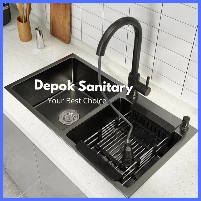 Jual PAKET KOMPLIT KITCHEN SINK 8245 BLACK /KITCHEN SINK HITAM 2 LUBANG ...