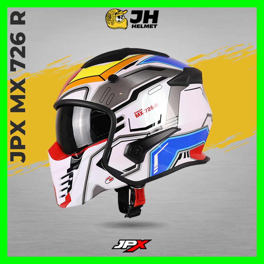 Jual Helm JPX MX 726R Motif R05 Ranger Pearl White Glossy | Helm Full Face | Helm Modular | Jual ...