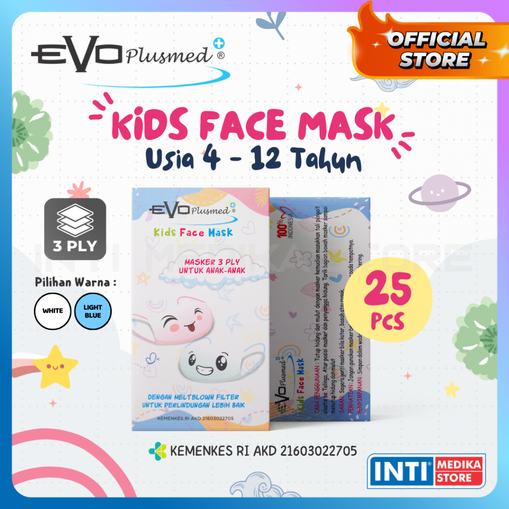 Jual EVO Plusmed - Masker Anak Earloop 3ply | Kids Surgical Face Mask ...