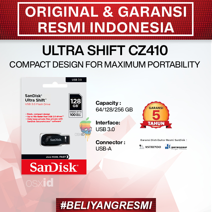Jual Flashdisk Sandisk Ultra Shift CZ410 - 64GB / 128GB / 256GB ...