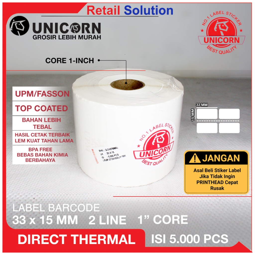 Jual Stiker Label Barcode Thermal 33x15 mm / 33 x 15 mm / 33x15mm isi ...